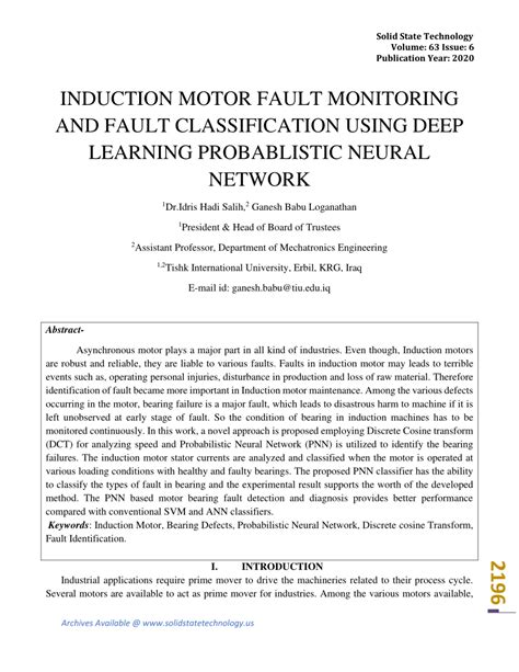 PDF INDUCTION MOTOR FAULT MONITORING AND FAULT CLASSIFICATION USING DEEP LEARNING PROBABLISTIC