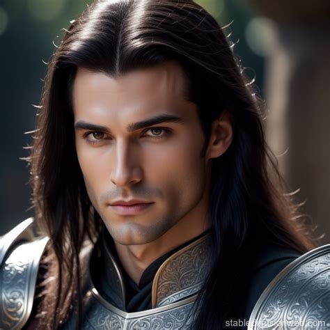 Clean Shaven Fantasy Knight With Long Black Hair And A Sharp Jawline