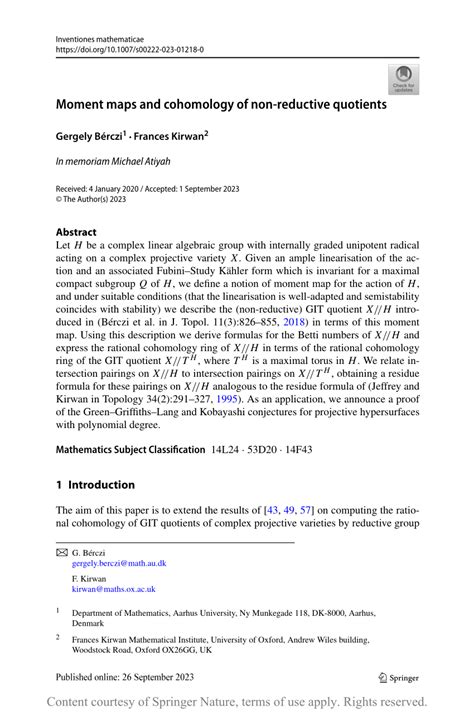 Pdf Moment Maps And Cohomology Of Non Reductive Quotients