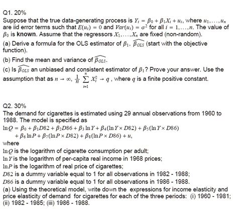 solved q1 20 suppose that the true data generating process is y