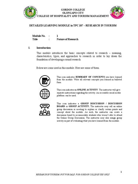 Research In Tourism Module 1 1 Pdf Qualitative Research Quantitative Research