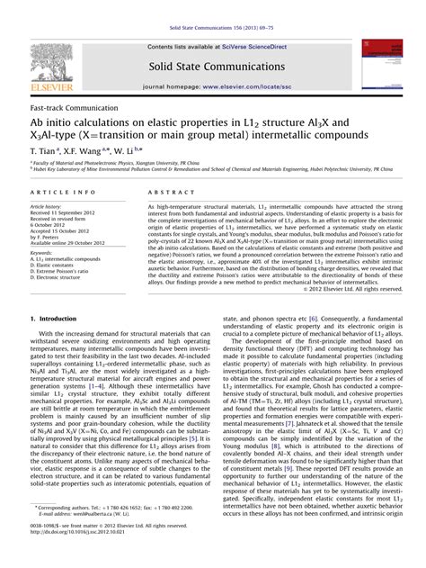 Pdf Ab Initio Calculations On Elastic Properties In L12 Structure