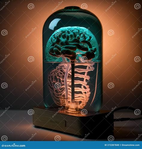Luminous Brain In Glass Flask Futuristic Illustration Of Ai Generative Ai Stock Illustration