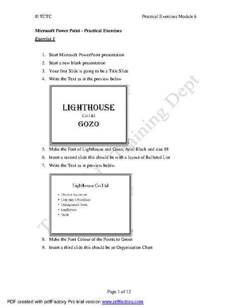 Tctc Practical Exercises Module 6 Micros Page 1 Of 12 Microsoft Power Point Practical