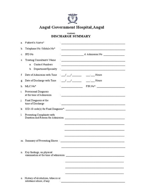 Discharge Summary Template 07 Pdf Hospital Medical Specialties