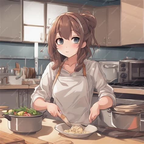 Premium Ai Image Anime Girl Cooking In The Kitchen Wallpaper
