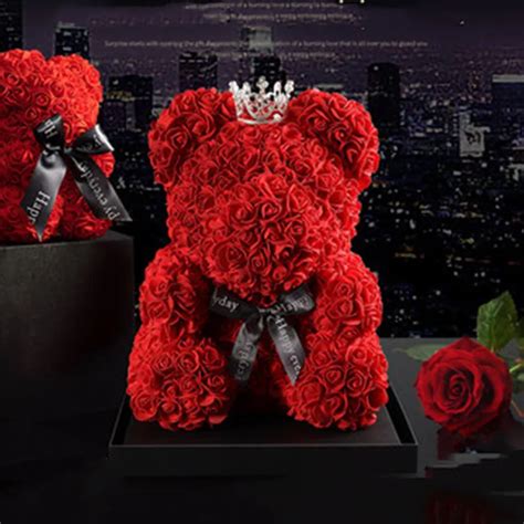 여성용 Pe 장미 곰 인조 꽃 테디 베어 발렌타인 웨딩 크리스마스 선물 상자 홈 데코 직송 40cm Aliexpress