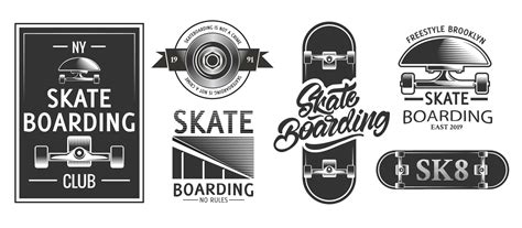 Skateboarding Logos Or Emblems In Monochrome Style Skateboard Poster T