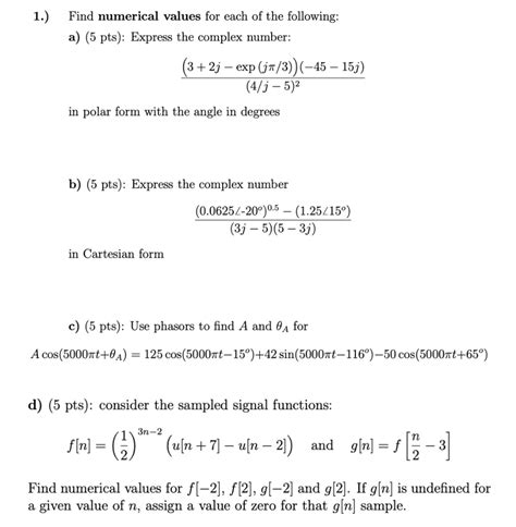solved 1 find numerical values for each of the following
