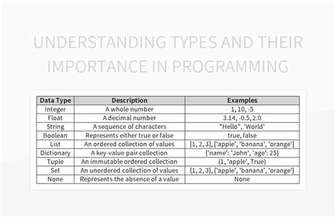 Understanding Types And Their Importance In Programming Excel Template