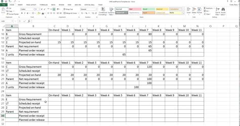 Excel Material Requirements Planning