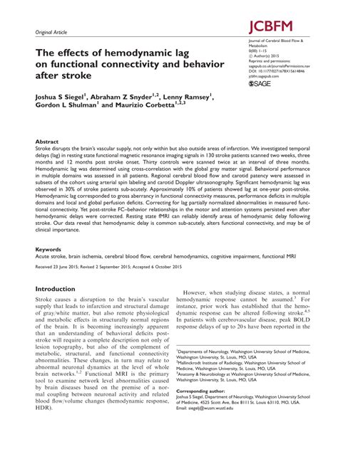 Pdf The Effects Of Hemodynamic Lag On Functional Connectivity And