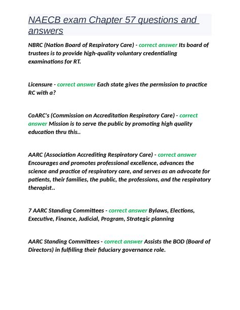 Naecb Exam Chapter 57 Questions And Answers Exams Nursing Docsity