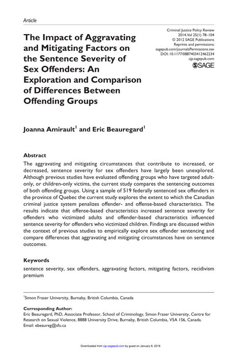 Pdf The Impact Of Aggravating And Mitigating Factors On The Sentence Severity Of Sex Offenders
