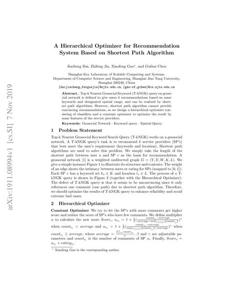 A Hierarchical Optimizer For Recommendation System Based On Shortest