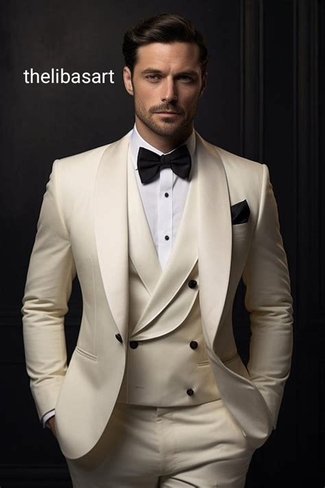 Mens Ivory Three Piece Tuxedo Suit Slim Fit Wedding And Formal Attire