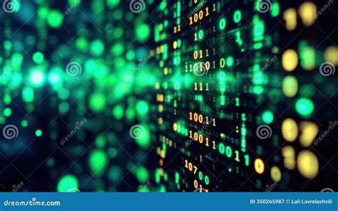 Binary Code Matrix Background Tech Style Green Illuminated Numbers Stock Illustration