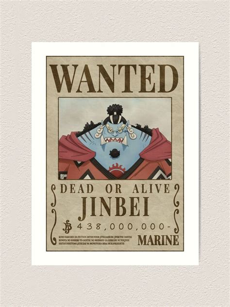 Jinbei Bounty Wanted Poster One Piece Art Print For Sale By