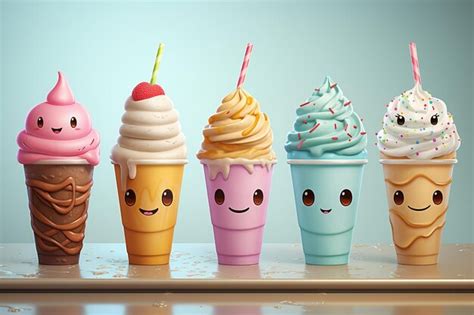 Kawaii Fast Food Cute Fast Food Icecream Premium Ai Generated Image