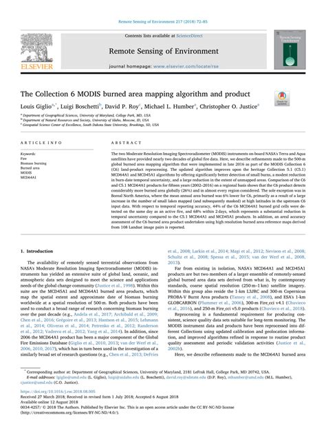 pdf the collection 6 modis burned area mapping algorithm and product