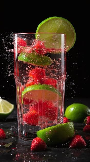 Premium Photo A Glass Of Raspberry Lime Juice With Limes And Limes On