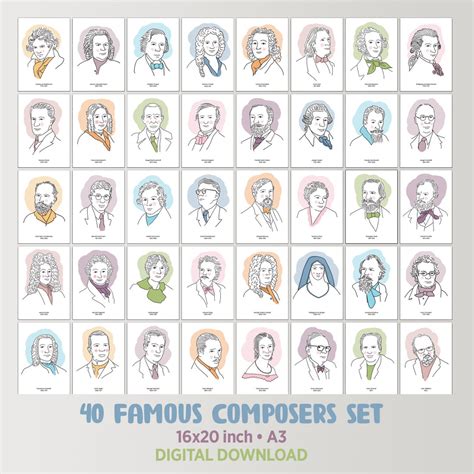 40 Famous Classical Composer Poster Set Music Classroom Print