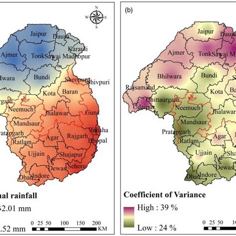 A Spatial Variation Of Average Annual Rainfall And B Spatial