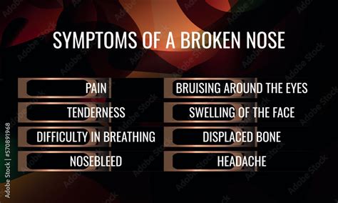 Symptoms Of A Broken Nose Vector Illustration For Medical Journal Or Brochure Stock Vector