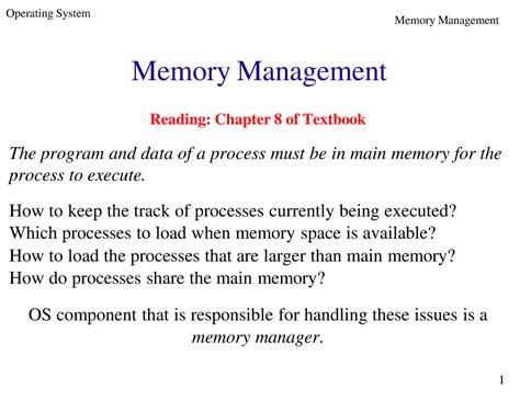 Unit Memory Management Memory Management Reading Chapter Of Textbook The Program And Data