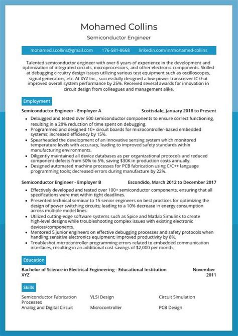 Semiconductor Engineer Resume Cv Example And Writing Guide