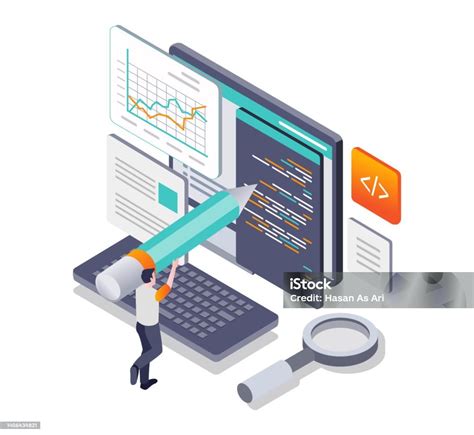 Illustration Isométrique Masculine Créative Langage De Programmation Décriture De Concept Sur