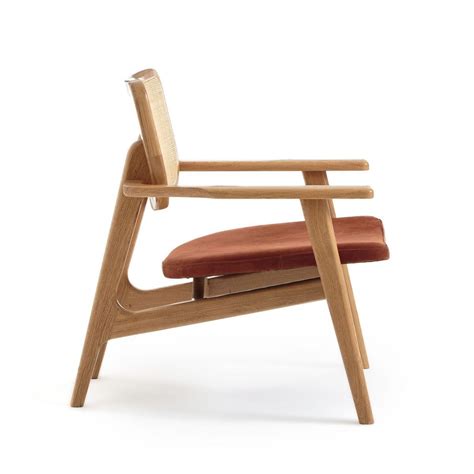 French Design And Midcentury Style Oak Wooden And Wicker Cane Armchair