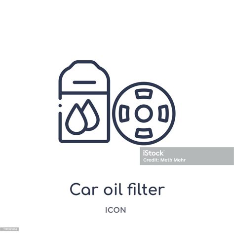 자동차 부품 개요 컬렉션에서 선형 자동차 오일 필터 아이콘입니다 얇은 라인 자동차 오일 필터 벡터 흰색 배경에 고립입니다 자동차 오일 필터 유행 그림 기계공에 대한 스톡
