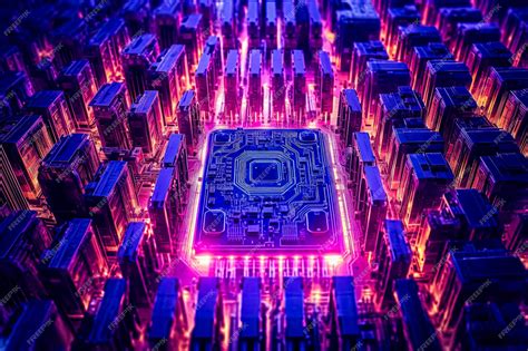 Premium Photo A Computer Chip Is Shown In A Blue And Purple Color Scheme