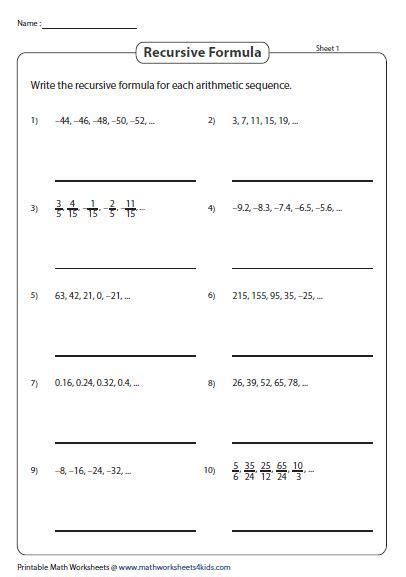 Recursive Sequence Mnemonic Review Worksheet Writing Expressions