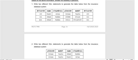 Mysql Write Two Different Sql Statements To Generate The Following