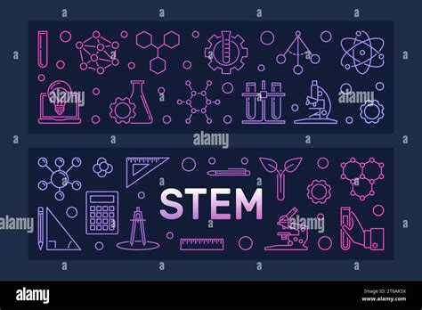 Stem Vector Concept Two Colorful Banners In Outline Style On Dark