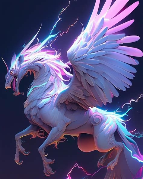 Premium Ai Image Unicorn With Wings And A Lightning Bolt In The Background Generative Ai