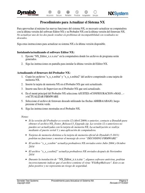 Procedimiento Para Actualizar El Sistema Nx Pdf Archivo De