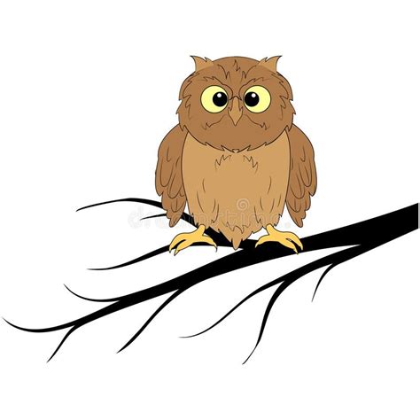 A Wise Owl Bird Sits On A Tree Branch White Background Stock