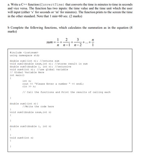 Solved A Write A C Function Converttime That Converts