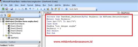 VBA EXCEL TEXTBOX HARUS ANGKA PADA USERFORM EXCEL MTsS Baitul Muttaqin Tumbrasanom