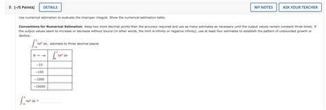 Solved Use Numerical Estimation To Evaluate The Improper