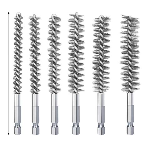 6 X Stainless Steel Wire Brush Drill Attachment Set Bore Brush Rust