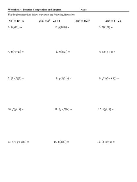 Worksheet 4 Function Compositions And Inverses Pdf Geometry Mathematical Relations