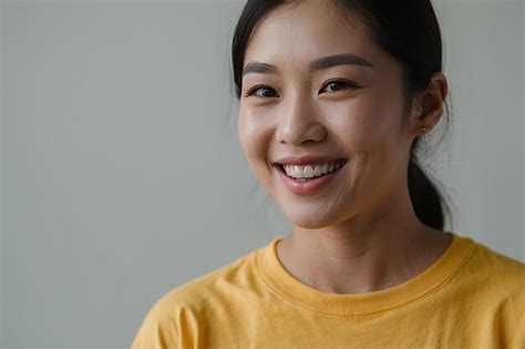 Premium Photo Asian Woman Wearing Yellow Tshirt Smiling