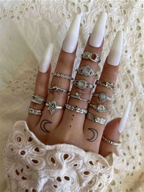 Ring Set Multi Rings Stackable Rings Moon And Rhinestone Rings Set Minimalist Cute Ring Set
