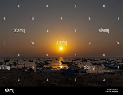 Sunset On A Port Full Of Boats Jizan Province Sabya Saudi Arabia
