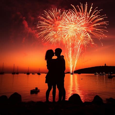 Premium Ai Image Couple Embracing In Front Of A Dazzling Fireworks Show