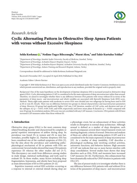 Pdf Cyclic Alternating Pattern In Obstructive Sleep Apnea Patients